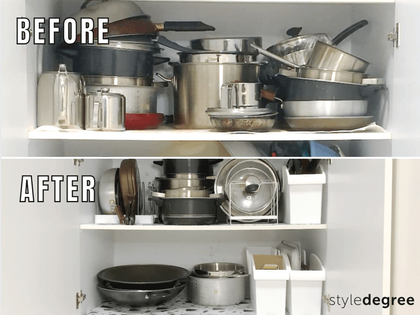 How To Organize Pots Pans In Your Kitchen Cabinets Style Degree How To Organize Pots Pans In Your Kitchen Cabinets Style Degree