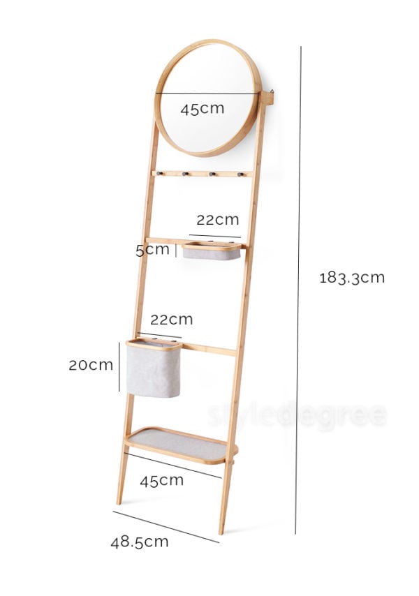Gaia Ladder Storage Rack With Mirror | Beautiful & Eco-friendly