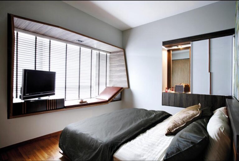 Bay window TV console and lounge area - StyleMag - Style Degree