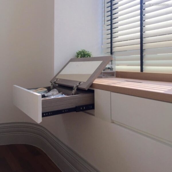 Bay window slide out vanity - StyleMag - Style Degree