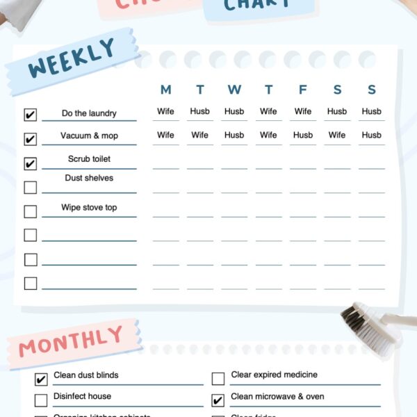 Couple Household Chores Chart Free Printable - Style Degree - Style Degree